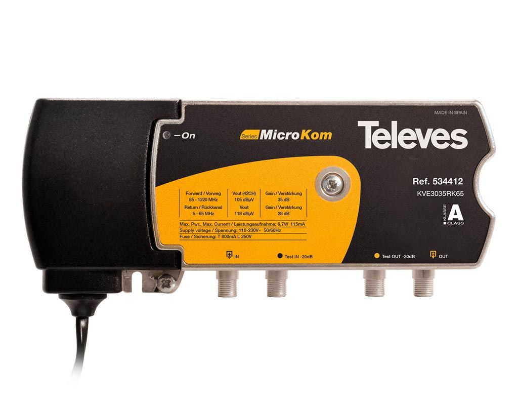 534412 MicroKom ΕΝΙΣΧΥΤΗΣ ΓΡΑΜΜΗΣ 85-1220MHz 30/35dB 124dBuV + RP DOCSIS